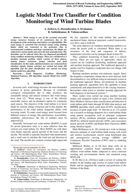 Pdf Logistic Model Tree Classifier For Condition Monitoring Of Wind Turbine Blades