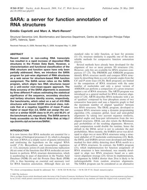 Pdf Sara A Server For Function Annotation Of Rna Structurescmbpath
