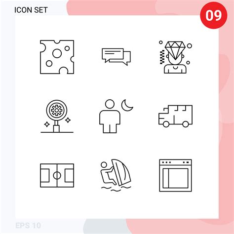 Modern Set Of 9 Outlines Pictograph Of Gear Search Conversation Membership Man Editable Vector