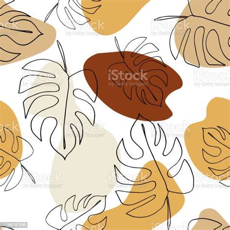 필로엔드론 공장 몬스타에스는 매끄러운 패턴을 남깁니다 최소한의 선형 스타일의 배경 추상적인 현대 인쇄 포스터 카드 배너 표지