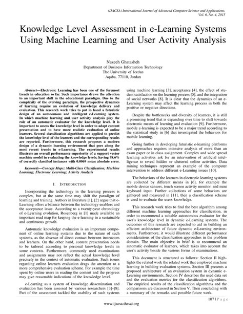 Pdf Knowledge Level Assessment In E Learning Systems Using Machine Learning And User Activity