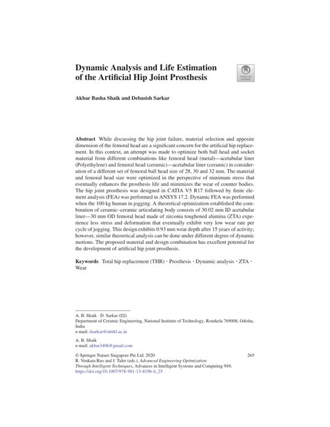 Pdf Dynamic Analysis And Life Estimation Of The Artificial Hip Joint Prosthesis