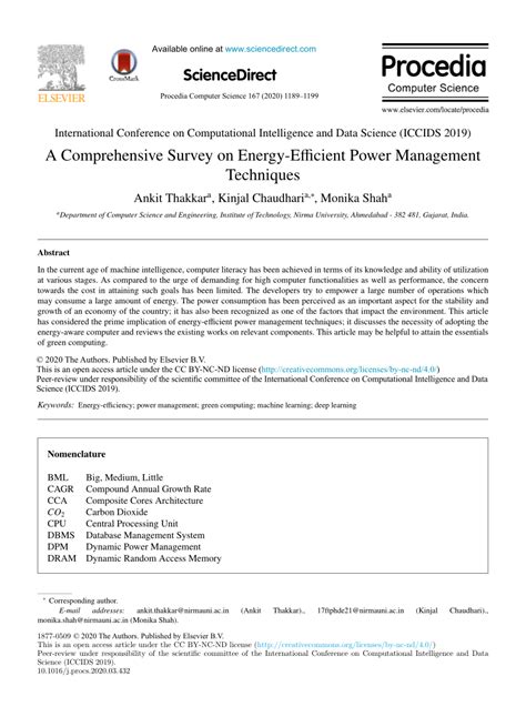 PDF A Comprehensive Survey On Energy Efficient Power Management Techniques