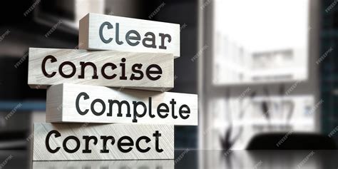 Premium Photo Clear Concise Complete Correct Words On Wooden Blocks