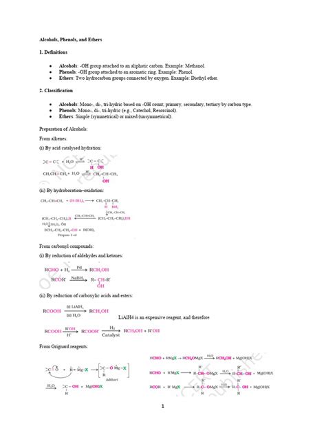 Alcohols Phenols And Ethers Overview Pdf Ether Aldehyde