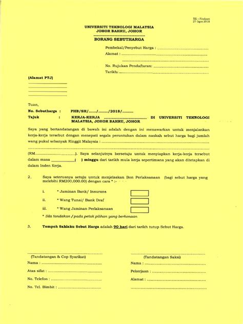 Contoh Borang Sebut Harga Pdf