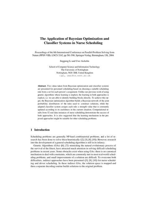 Pdf The Application Of Bayesian Optimization And Classifier Systems In Nurse Scheduling