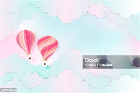 뜨거운 공기 풍선 여행 및 여행 개념으로 파스텔 하늘 배경에 종이 예술과 공예 스타일 벡터 일러스트 레이 션 관광에 대한 스톡 벡터 아트 및 기타 이미지 Istock