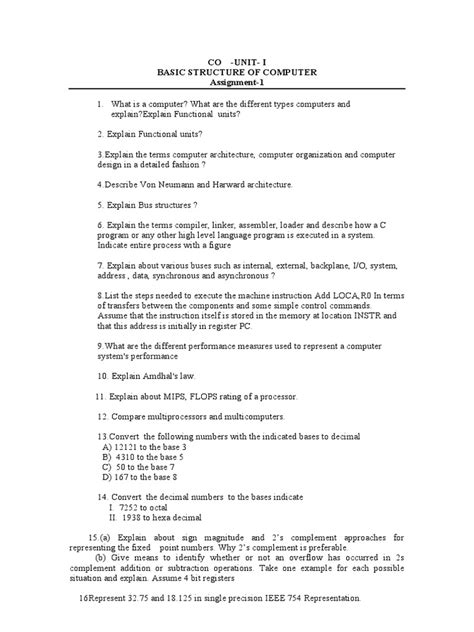 Computer Organization Unit 4 Assignment Pdf Instruction Set