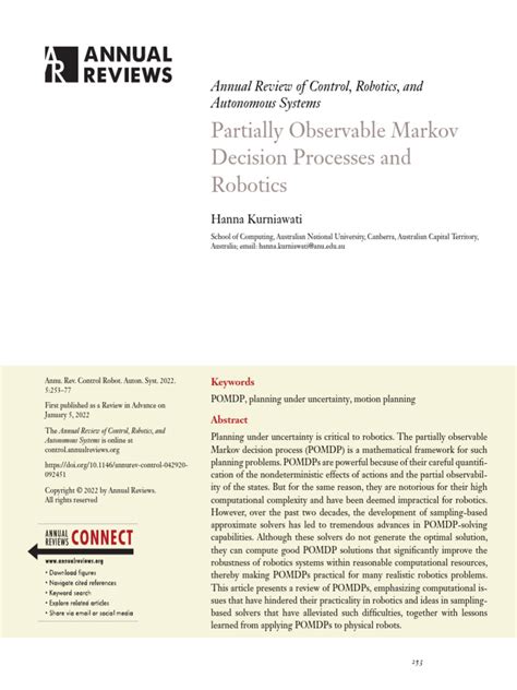 Partially Observable Markov Decision Processes And Robotics Pdf