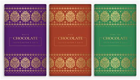 초콜릿 바의 다채로운 포장 디자인 빈티지 벡터 장식 템플릿 우아하고 고전적인 요소 음식 음료 및 기타 패키지 유형에 적합합니다 배경 과 벽지에 사용할 수 있습니다 0명에