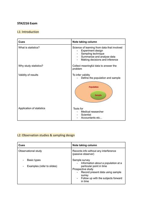 Sta2216 Revision Notes Sta2216 Data Analysis For Science Monash Thinkswap