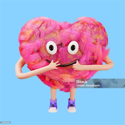 발렌타인 데이에 대한 3d 문자 마음은 만화 캐릭터 3d 렌더링입니다 손을 가진 심장은 파란색 배경에 고립 된 엄지 손가락을 보여줍니다 2월에 대한 스톡 사진 및 기타
