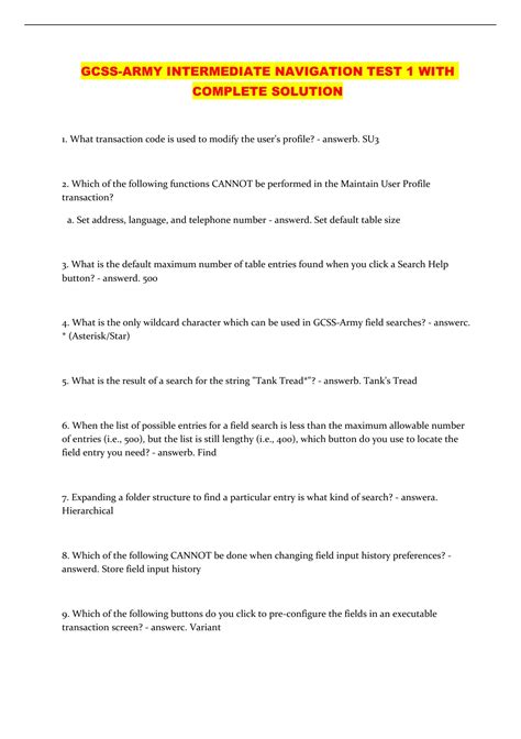 Gcss Army Intermediate Navigation Test 1 With Complete Solution Gcss Army Intermediate