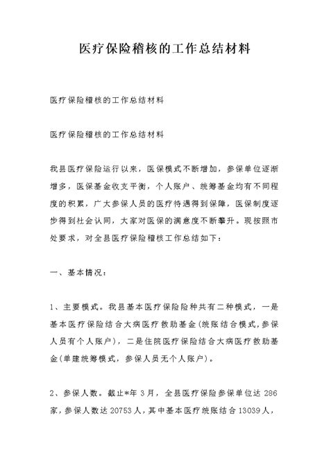 医疗保险稽核的工作总结材料word模板柚墨yomoer