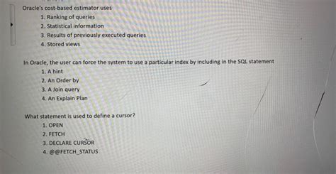 Solved Oracles Cost Based Estimator Uses 1 Ranking Of