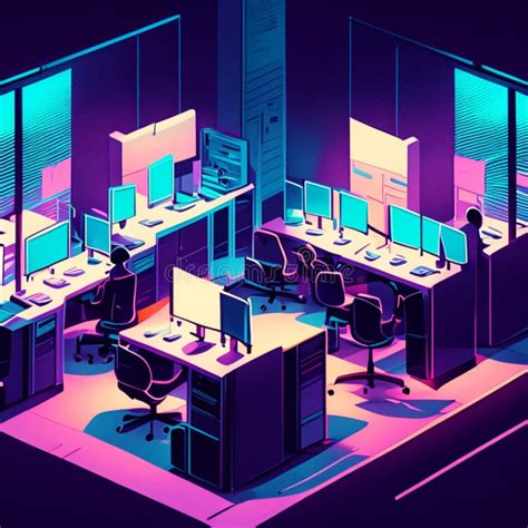 3d Illustration Of A Modern Office Interior With Computers And Monitors Generative Ai Stock