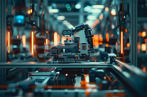 Futuristic Smart Factory With Advanced Automation Machinery And Robotics In Industry 40 Setting