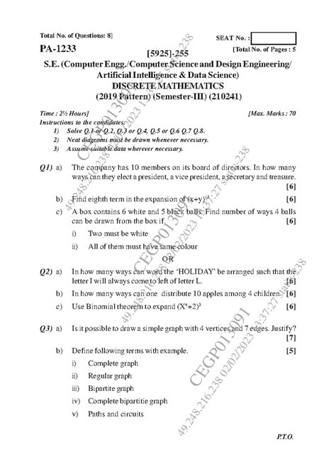 Sppu Se Aids Discrete Mathematics Nov Dec 2022 Total No Of Questions 8 5925 S Computer