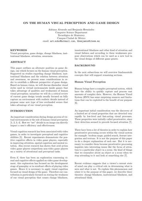 Pdf On The Human Visual Perception And Game Design