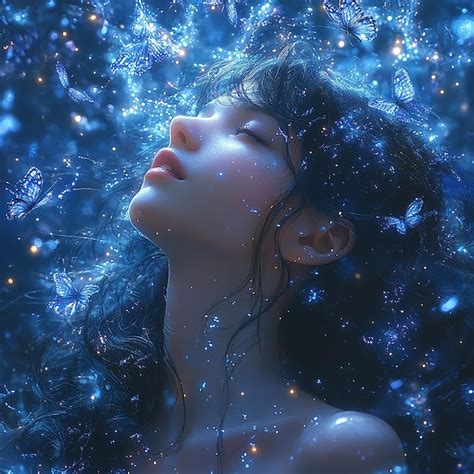 In The Night Sky Stars And Buleamppurple Butterflies Dance Gracefully In An Ethereal Scene A