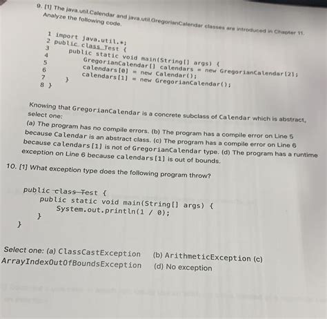 Solved 9 1 The Javautilcalendar And Javautilgregorion