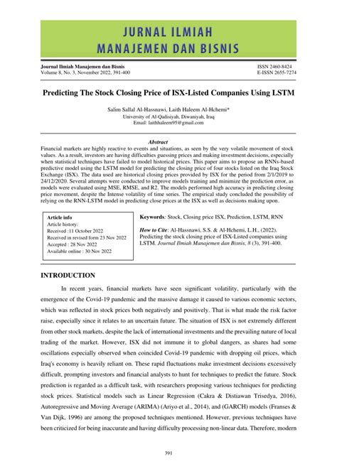 Pdf Predicting The Stock Closing Price Of Isx Listed Companies Using Lstm