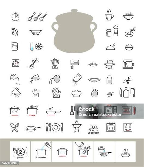 요리 준비 아이콘 세트입니다 자세한 지침에 대한 기호 집합입니다 국수에 대한 스톡 벡터 아트 및 기타 이미지 국수 끓는 물에 삶기 끓음 Istock