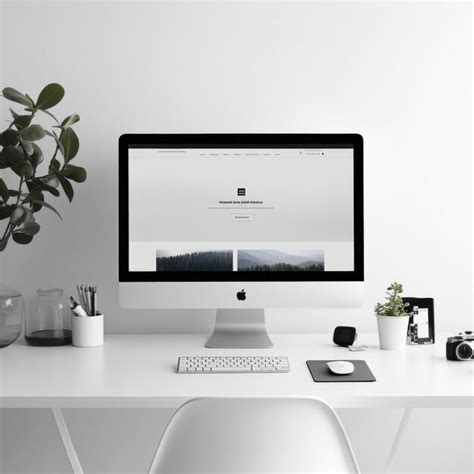 Minimalist Workspace With A Desktop Computer Keyboard Mouse And Plants Premium Ai Generated Image
