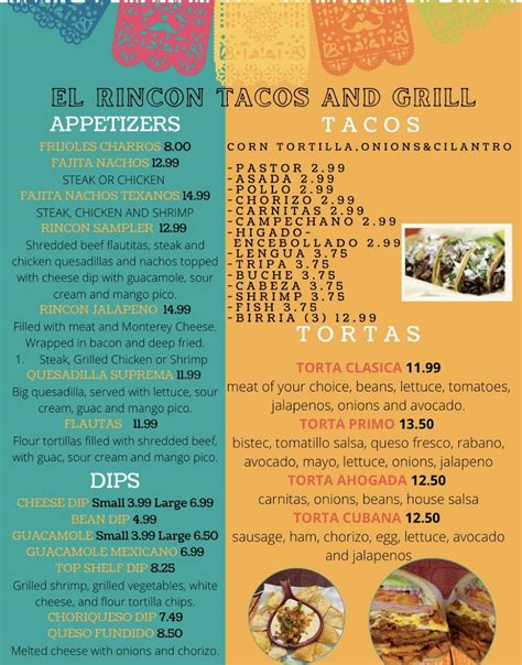 Menu At El Rincon Tacos And Grill Restaurant Theodore