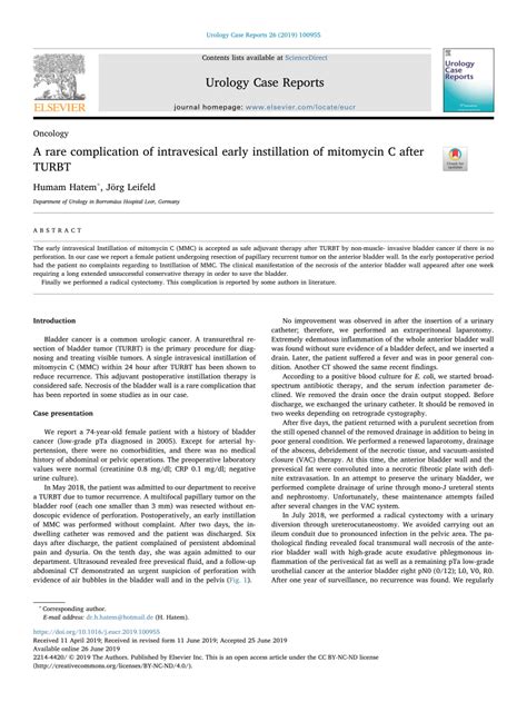Pdf A Rare Complication Of Intravesical Early Instillation Of Mitomycin C After Turbt