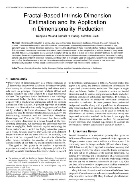 Pdf Fractal Based Intrinsic Dimension Estimation And Its Application In Dimensionality Reduction