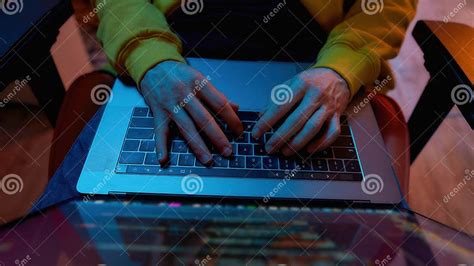 Male It Developer Program Code On Laptop Computer Stock Image Image