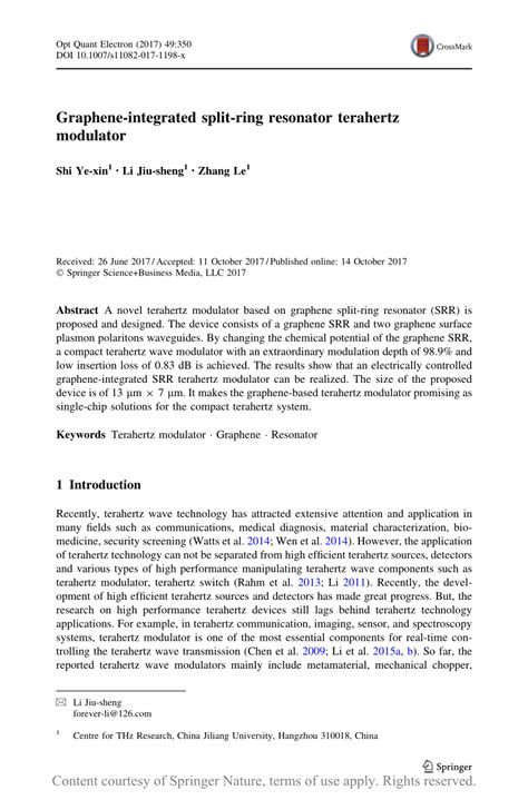 Graphene Integrated Split Ring Resonator Terahertz Modulator