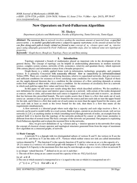 New Operators On Ford Fulkerson Algorithm Download Free Pdf Discrete Mathematics