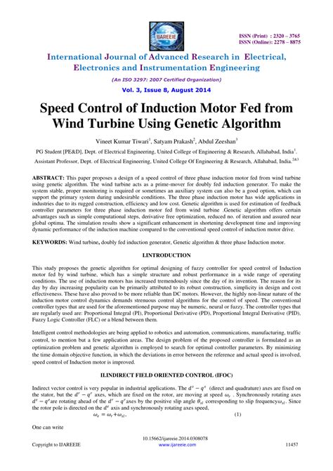 Pdf Speed Control Of Induction Motor Fed From Wind Turbine Using