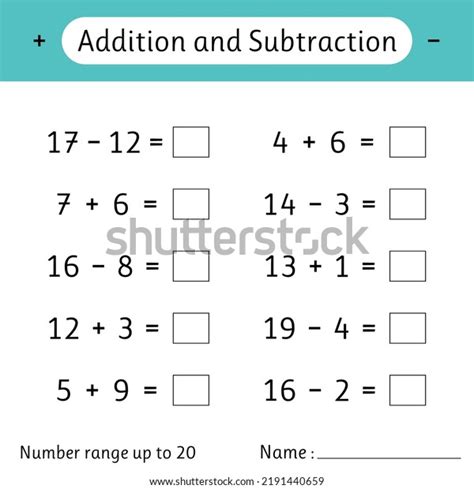 더하기 및 빼기 숫자는 최대 20입니다 스톡 벡터 로열티 프리 2191440659 shutterstock