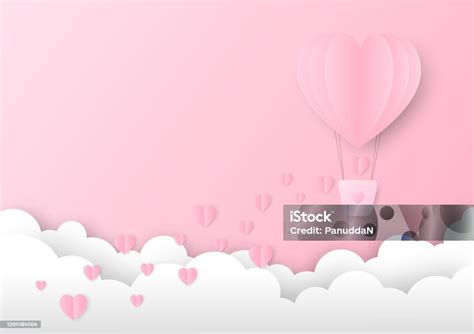 하늘에 떠있는 분홍색 종이 하트 모양 풍선 과 일부 작은 마음 아래로 떨어지는 0명에 대한 스톡 벡터 아트 및 기타 이미지