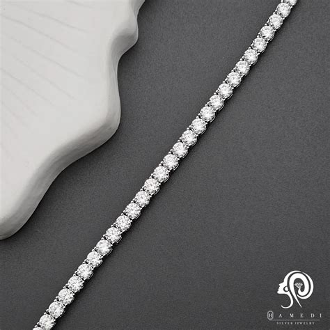 دستبند تنیسی نقره زنانه سایز نگین 4 مدل Be R7 نقره حامدی