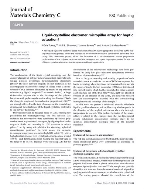 Pdf Liquid Crystalline Elastomer Micropillar Array For Haptic Actuation Dokumen Tips