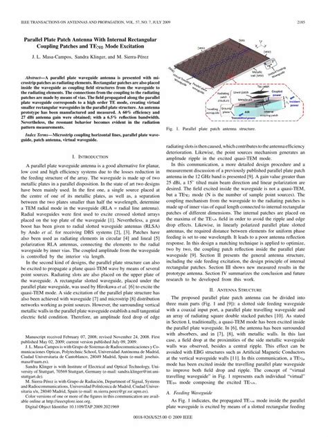 Pdf Parallel Plate Patch Antenna With Internal Rectangular Coupling