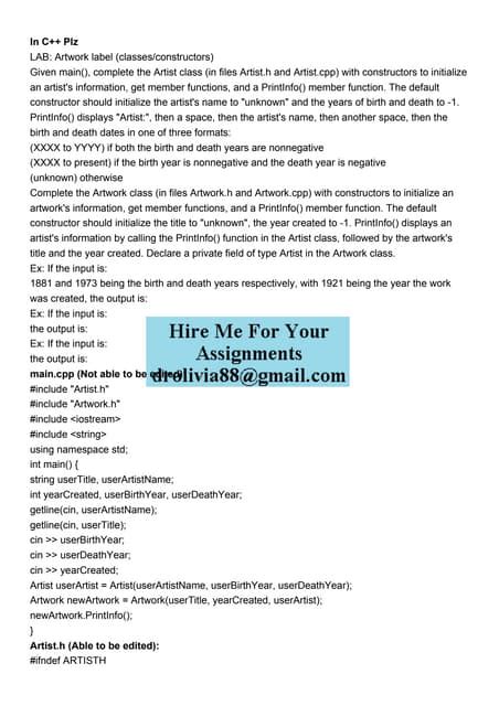 In C Plz Lab Artwork Label Classesconstructors Given Mpdf Programming Languages Computing