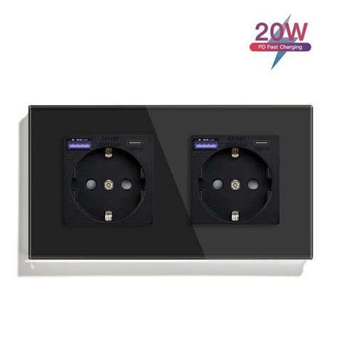 Розетка электрическая 2 поста с Usb Type C Аc быстрая зарядка 20w цвет черный купить по