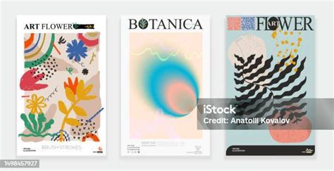 마티스 스타일의 예술 세트 자연스러운 손으로 그린 브러시 스트로크 패턴 그리기 모양 획 꽃과 나뭇잎 벡터 모던 스타일 벽 포스터 인쇄 표지 배너를 위한 템플릿입니다 봄에