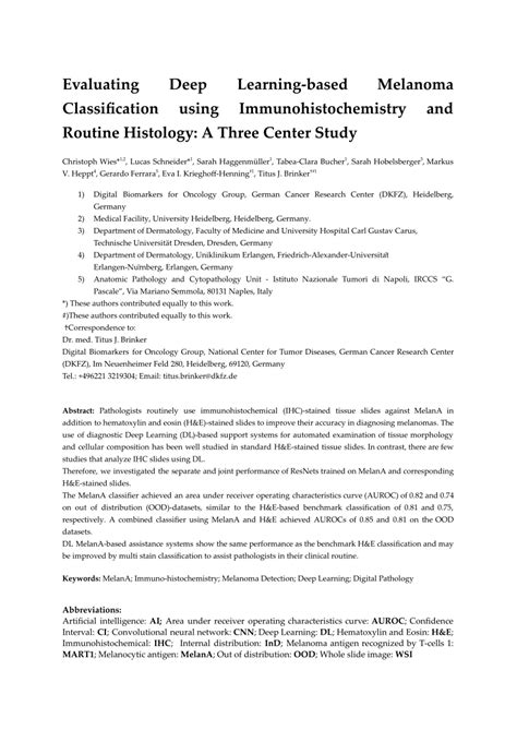 Pdf Evaluating Deep Learning Based Melanoma Classification Using Immunohistochemistry And