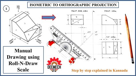 Isometric To Orthographic Projection In Engineering Drawing Manual Method Video 01 Youtube