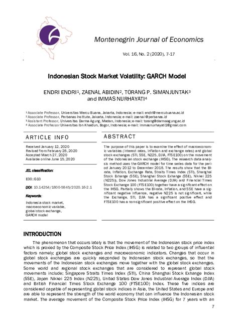 Pdf Indonesian Stock Market Volatility Garch Model Endri Endri