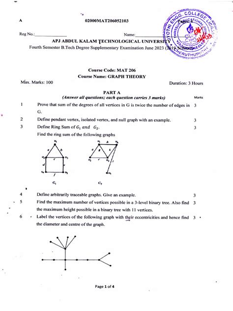 Mat206 Graph Theory June 2023 Different Pdf Vertex Graph Theory