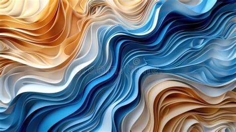 Blue Paper Waves Create An Abstract Background With Flowing And Curved
