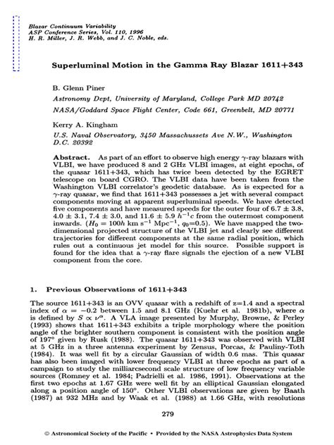 Superluminal Motion In The Gamma Ray Blazar 1611343 Pdf